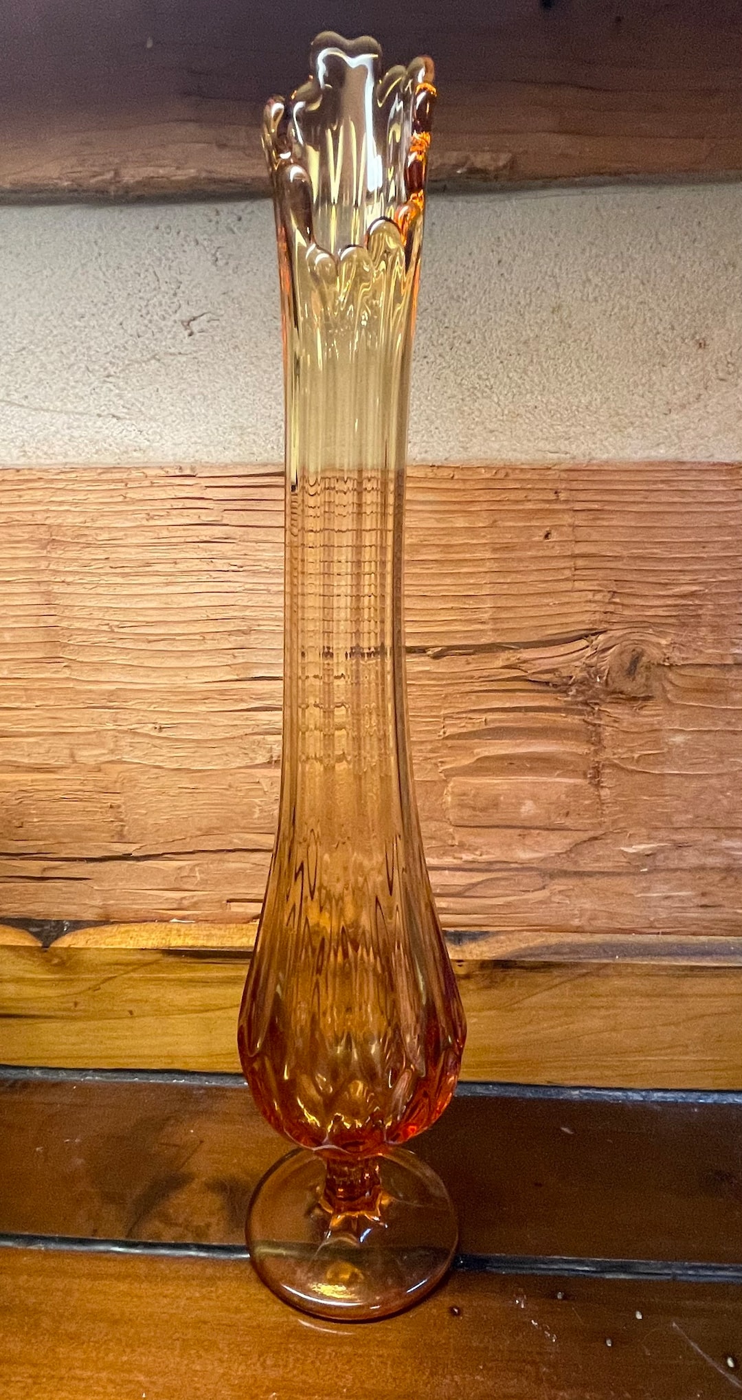 Vintage Fenton Swung Vase Amber Thumbprint Tall Bud Flower Vase 16 ...