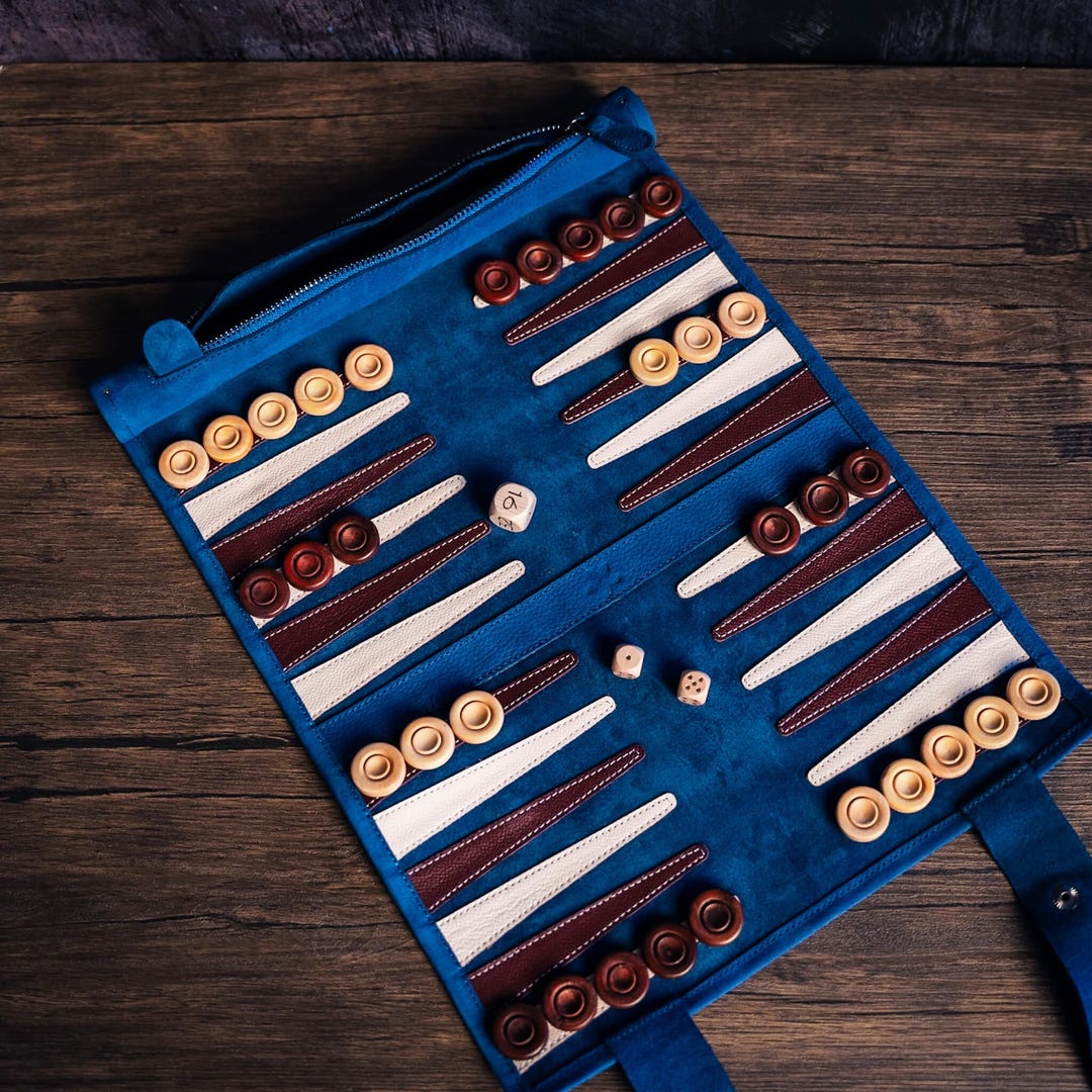 Blue Nubuck Luxury Roll-up - Melia Games Backgammon Zipped Storage for ...