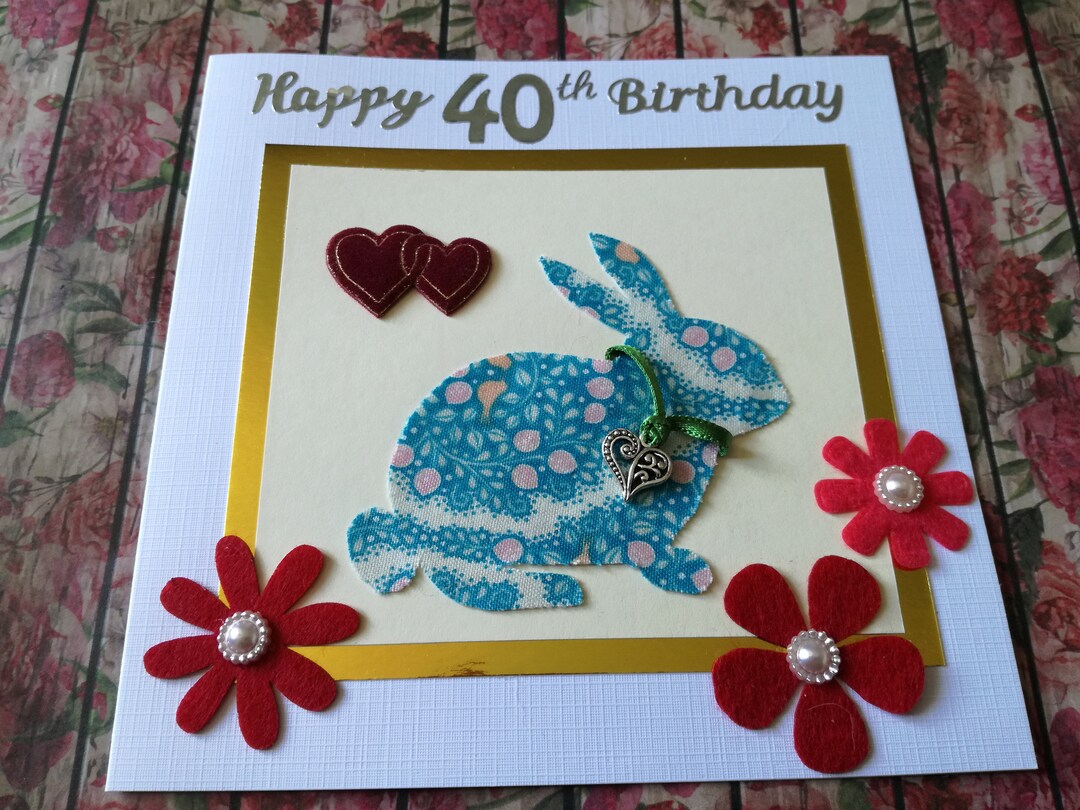 Pretty Rabbit Fabric 40th Birthday Card Gift for Woman Mum - Etsy