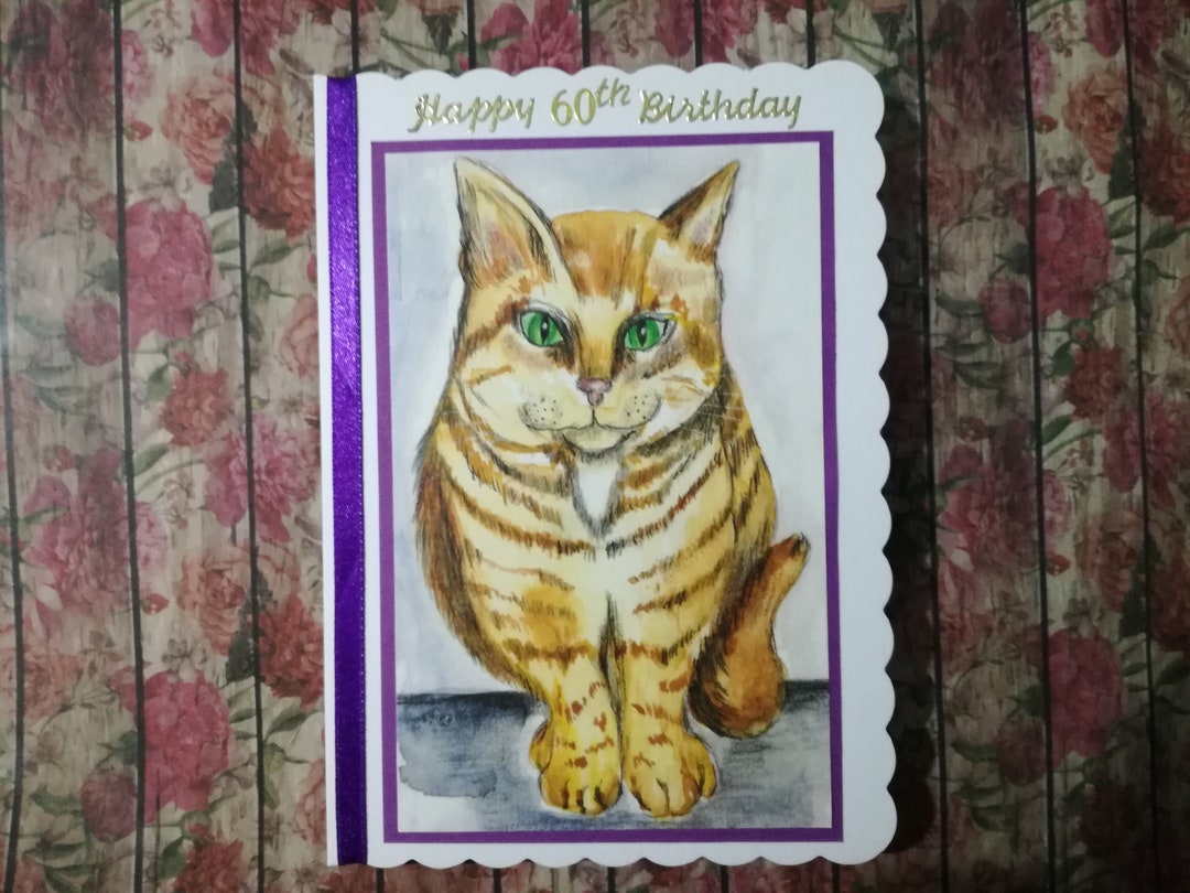 60th Birthday Cat Card, Ginger Cat Gift for Woman, Mum, Aunt Grandma ...