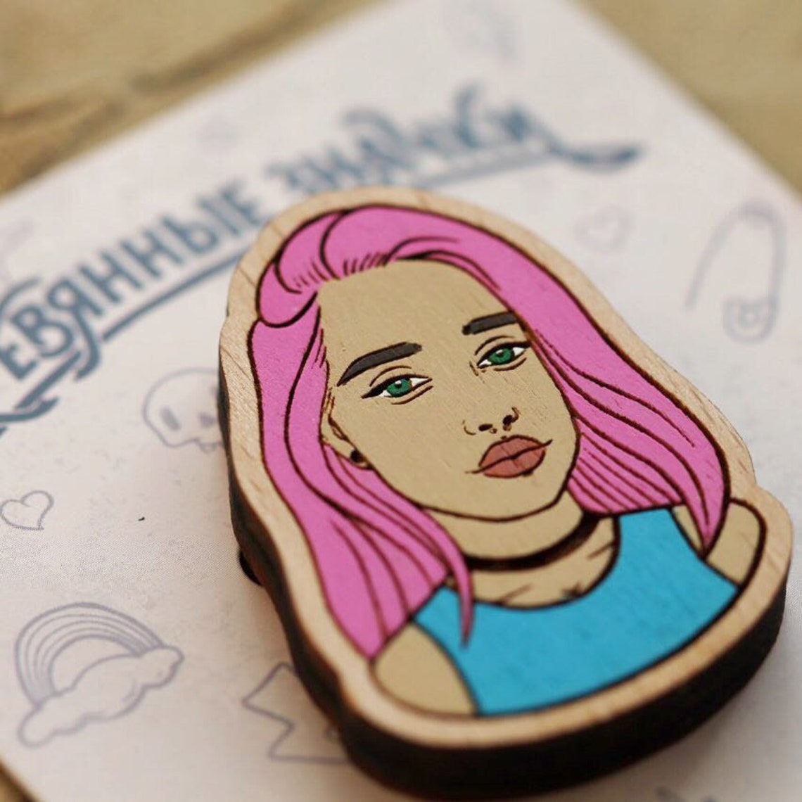 Wooden Custom Portrait Brooch, Brooch on the Photo, Personalised Gift ...