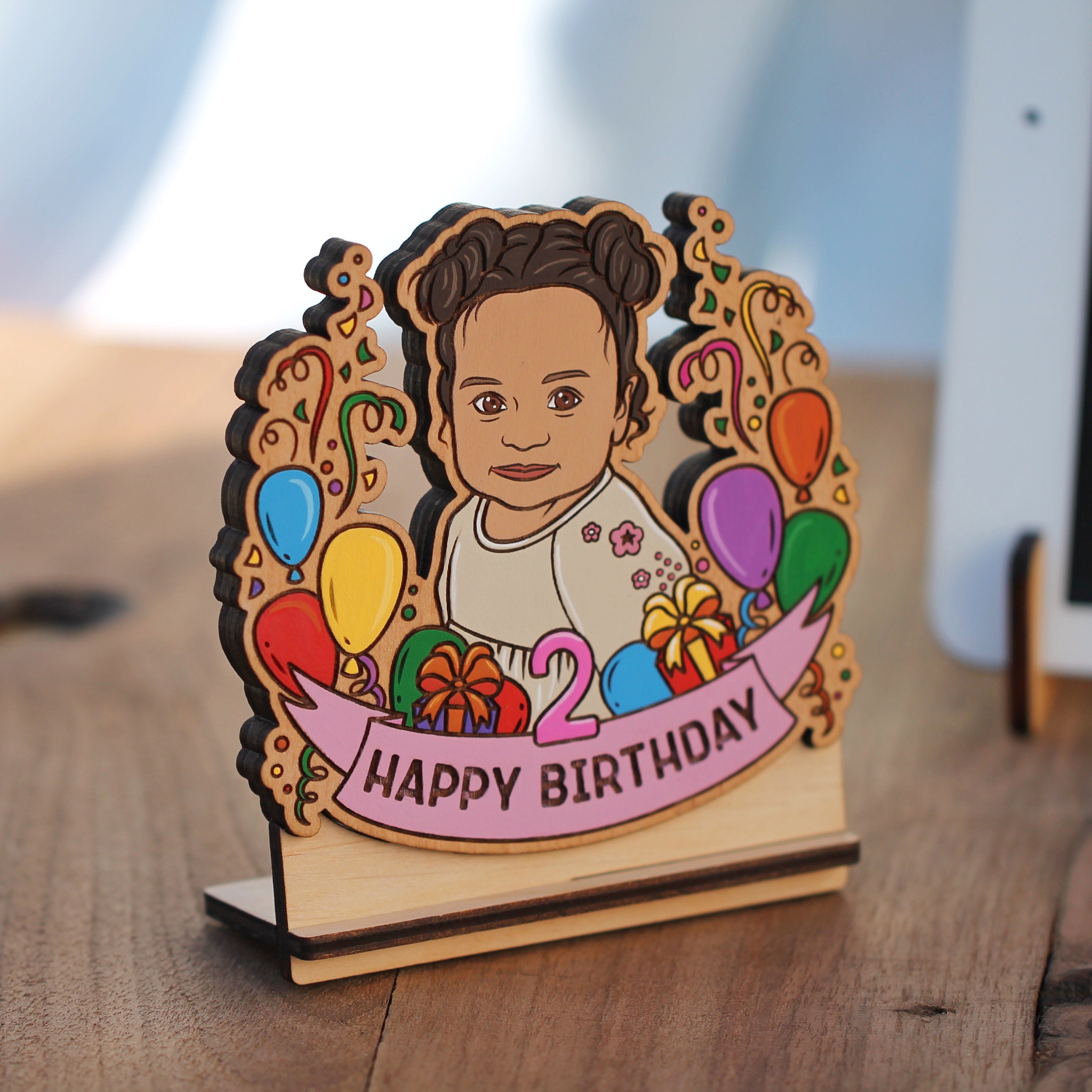 Personalized Happy Birthday Cake Topper Wooden Portrait - Etsy