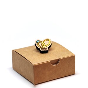 NEW! Custom Wooden Rings Pin With Your Wedding Date, Brooch, Love Cute ...