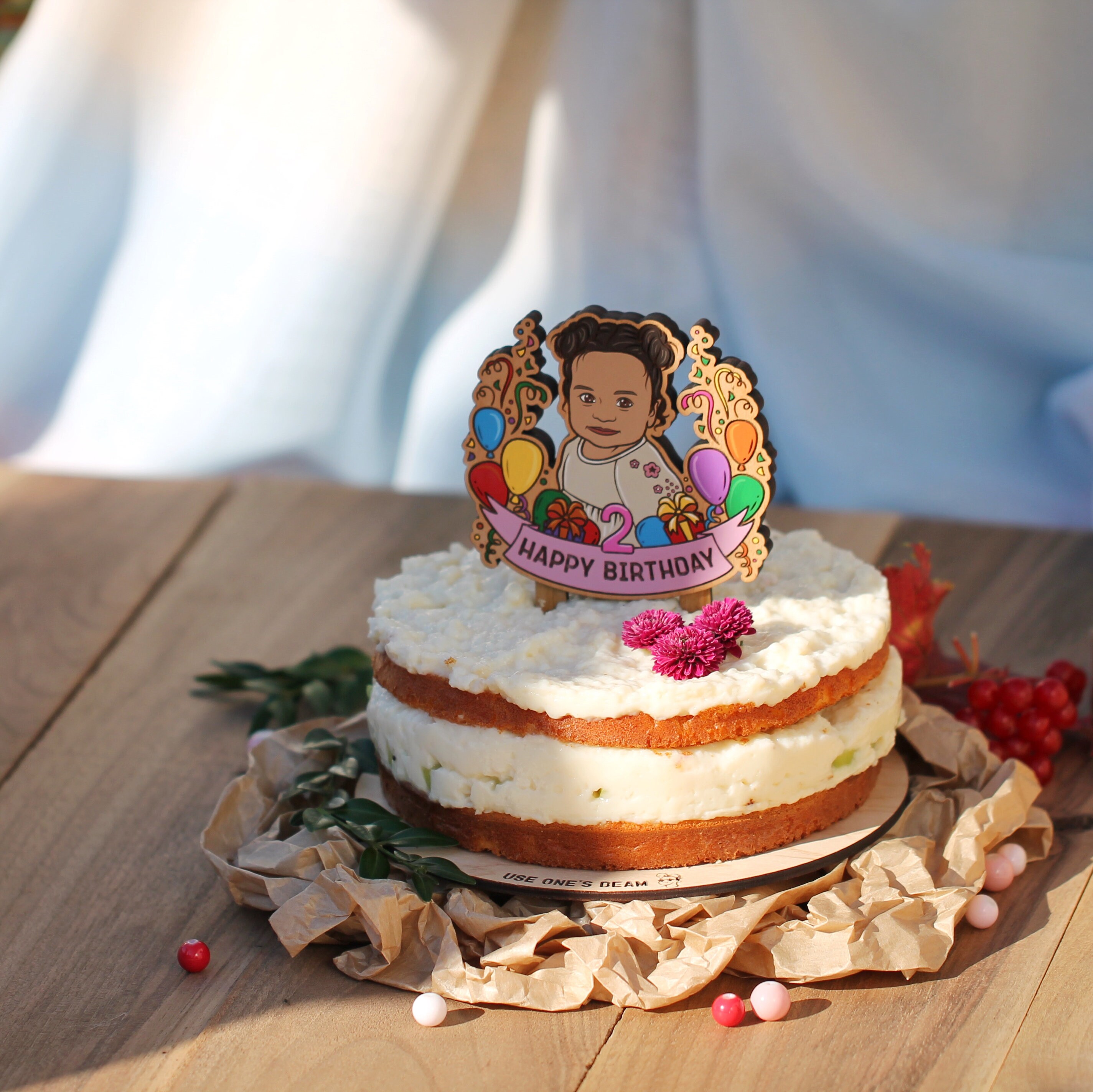 Personalized Happy Birthday Cake Topper Wooden Portrait - Etsy