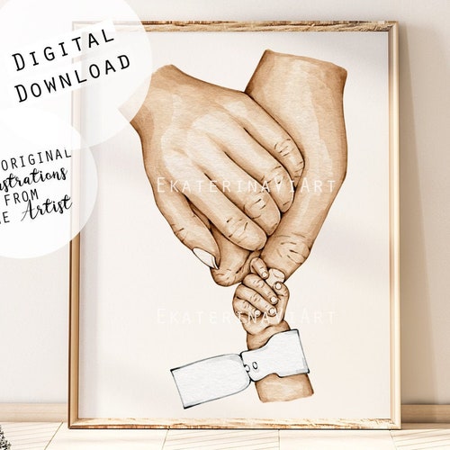 Preemie Holding Hands New Family Watercolor Print Nicu Art - Etsy