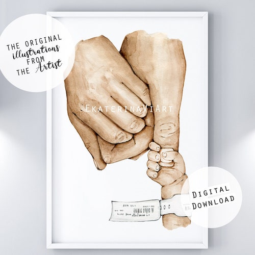 Preemie Holding Hands New Family Watercolor Print Nicu Art - Etsy