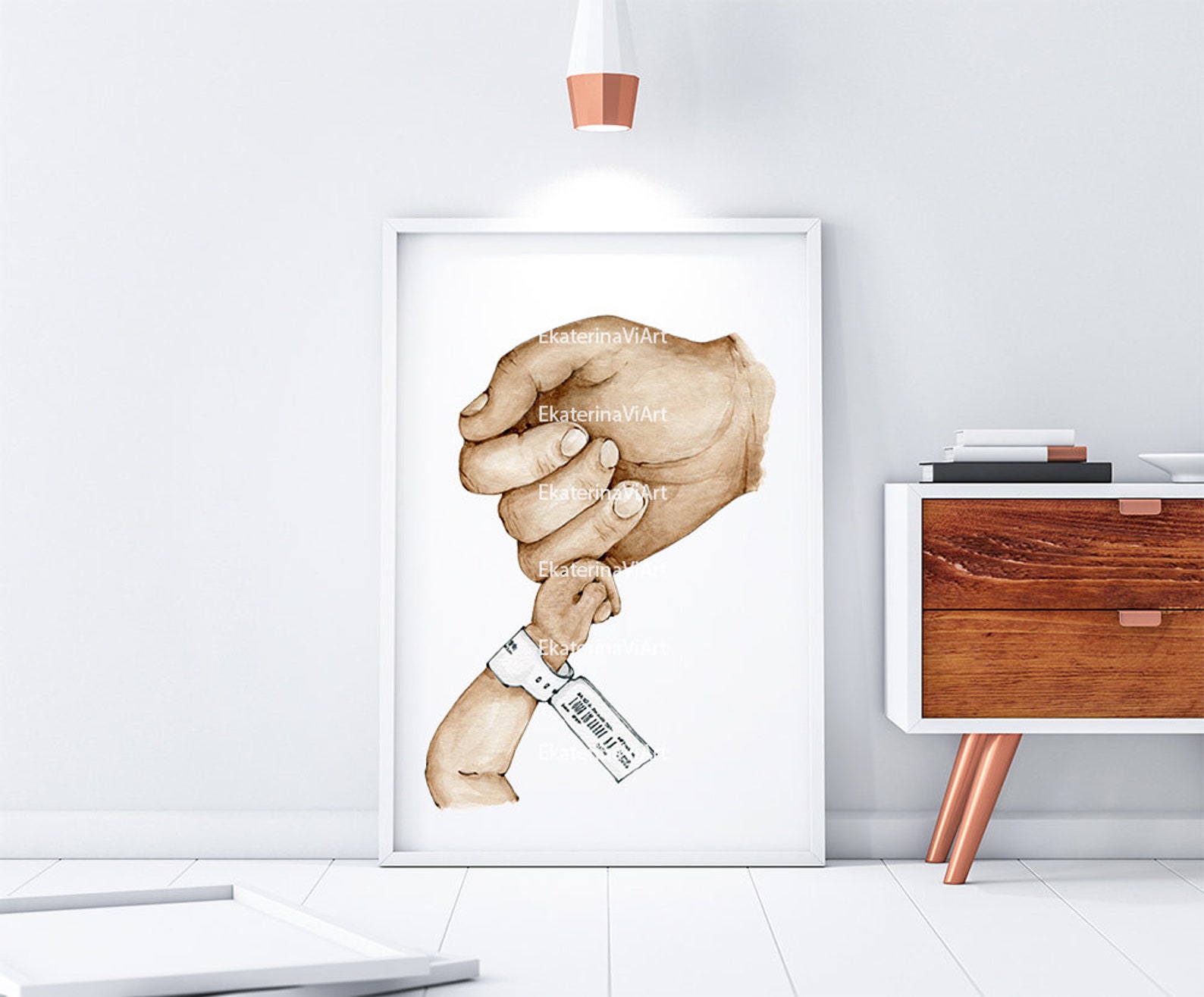 Preemie Holding Hands Watercolor Print Nicu Art Father Hands Newborn ...