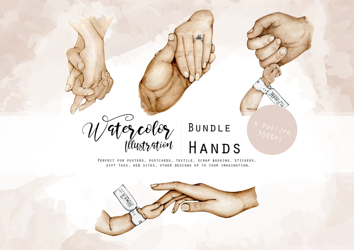 Digital Download Family Hands Watercolor Printable Mom Dad | Etsy
