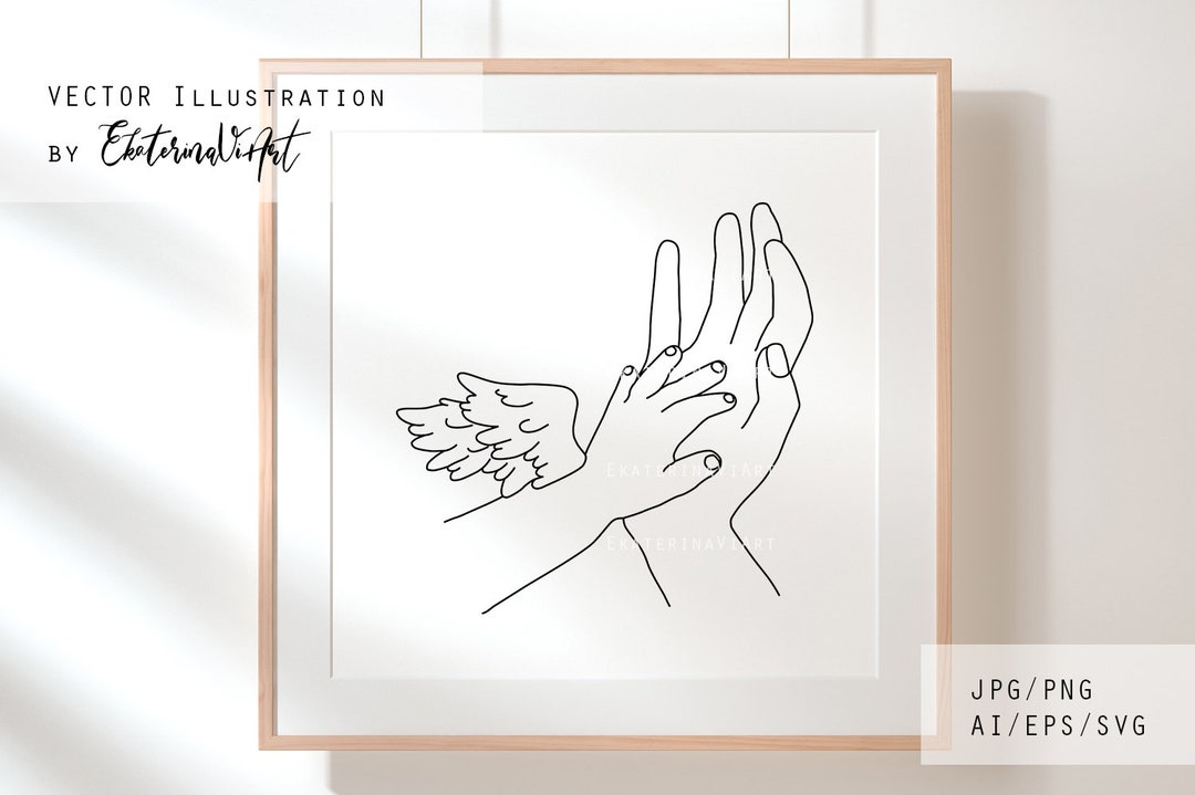 Angel Newborn Holding Hands One Line Art Nursery Decor - Etsy