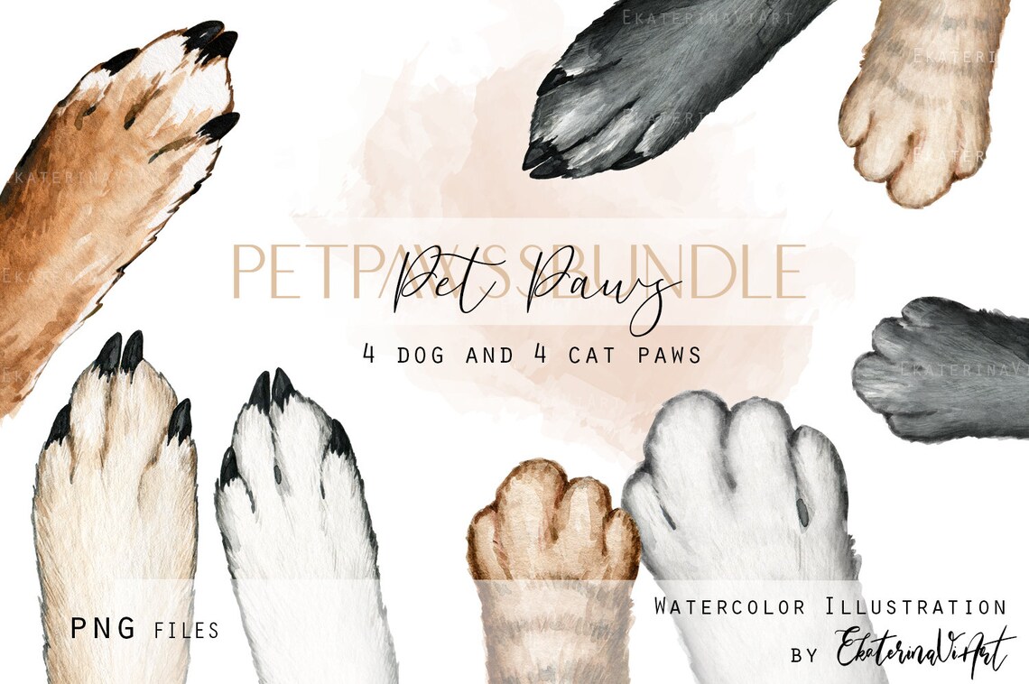 Watercolor Clipart Pt Paws Cats & Dogs Clipart Digital - Etsy UK