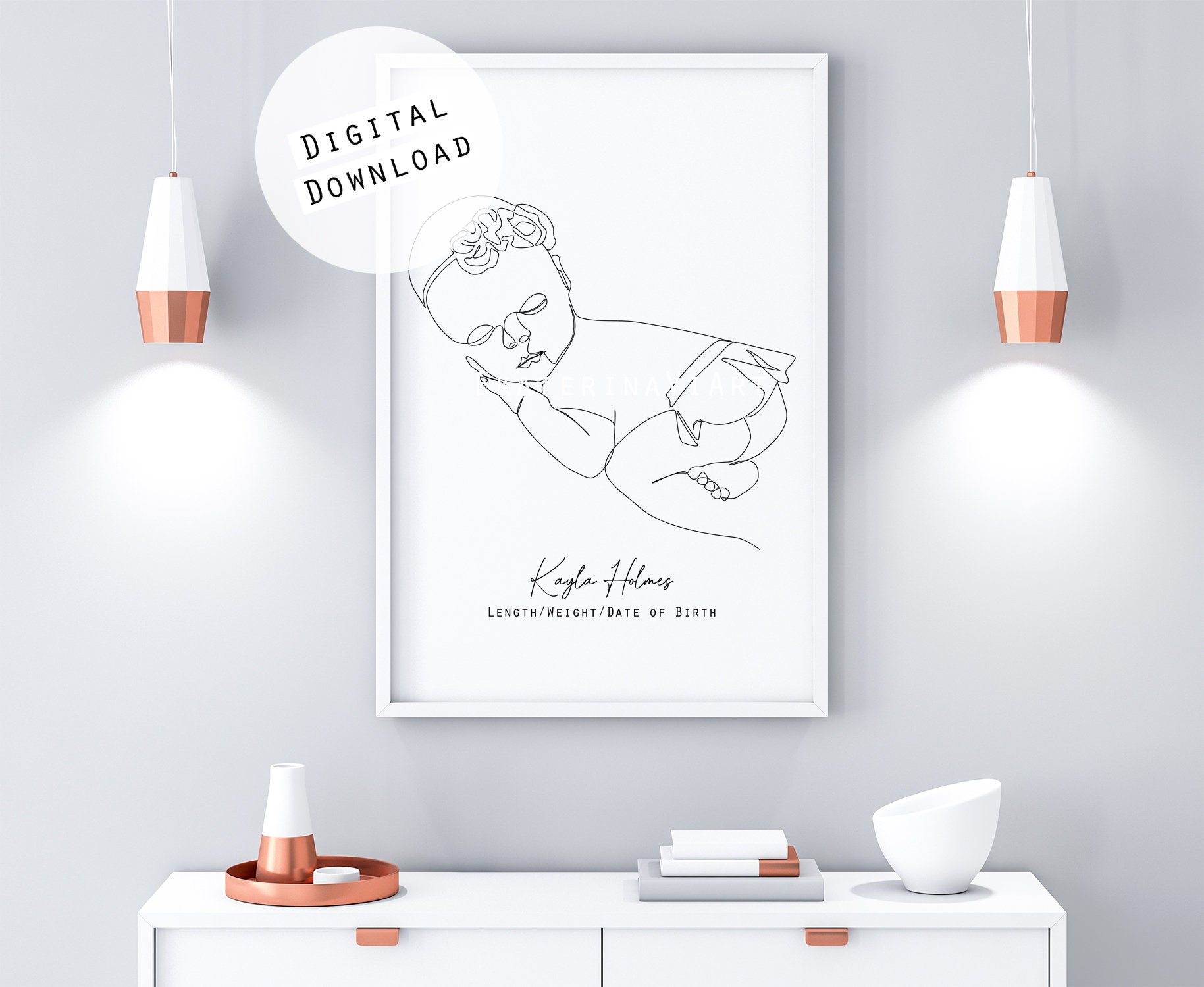 Baby Mädchen Geburt Poster Neugeborenen Baby eine Linie Poster | Etsy