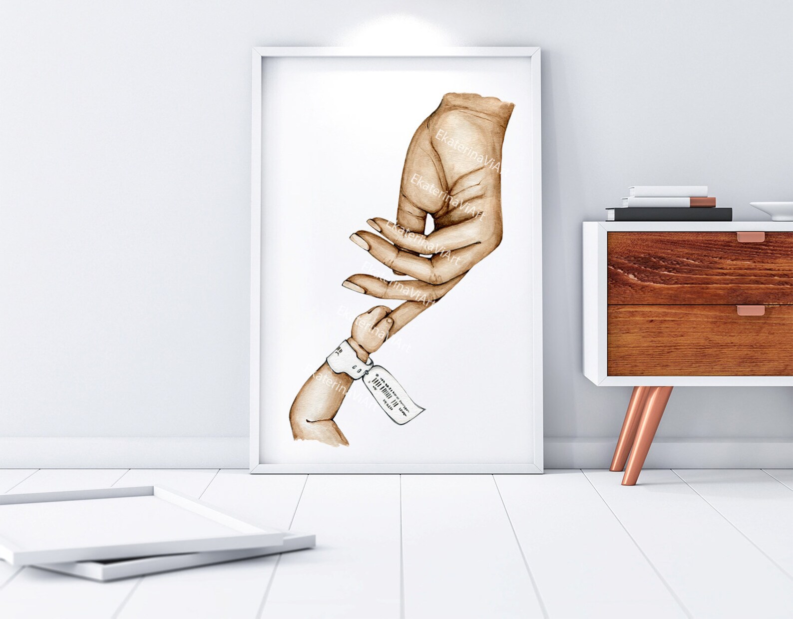 Preemie Holding Hands Watercolor Print Nicu Mother Hands Newborn Poster ...