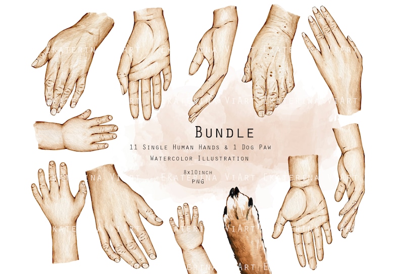 Watercolor Hands Clipart: Family Portrait Illustration (digital ...