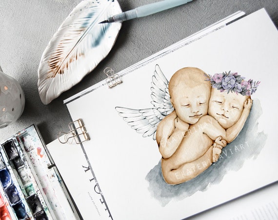 Twin Baby Angel Drawings