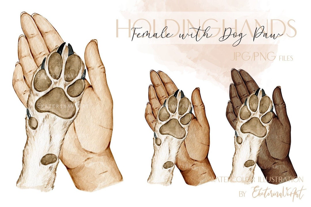 Dog Paw and Woman Hand Illustration: Holding Hands Art - Digital ...