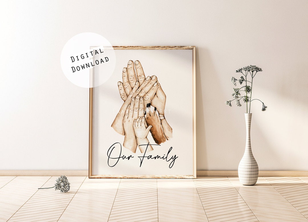 Our Family Holding Hands Big Family Watercolor Print Poster Father Hand ...