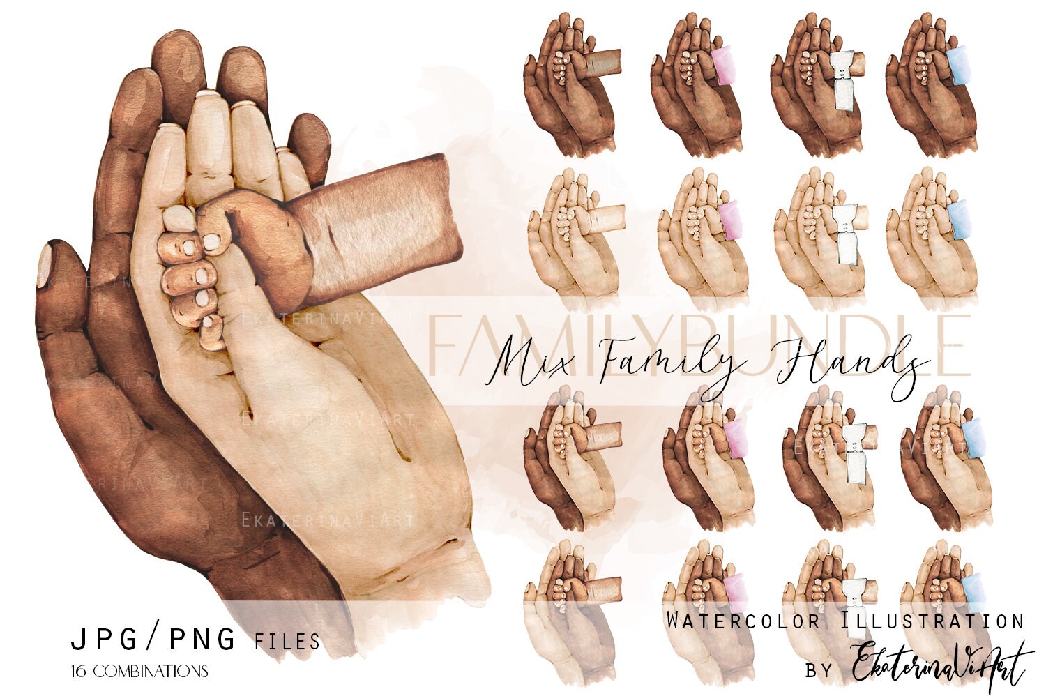 Commercial Use Mix Family Holding Hands Watercolor Print - Etsy