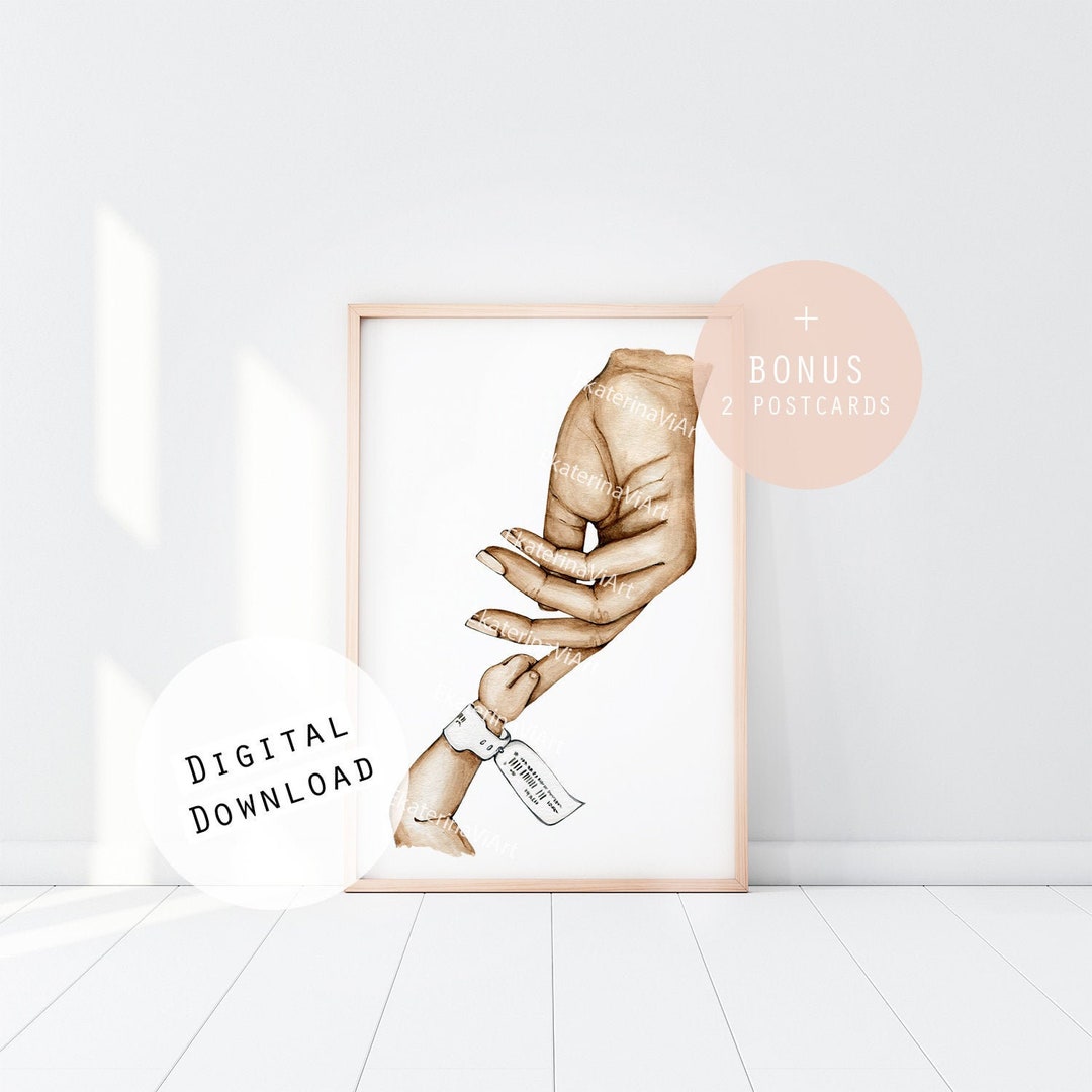 Preemie Holding Hands Watercolor Print Nicu Mother Hands Newborn Poster ...
