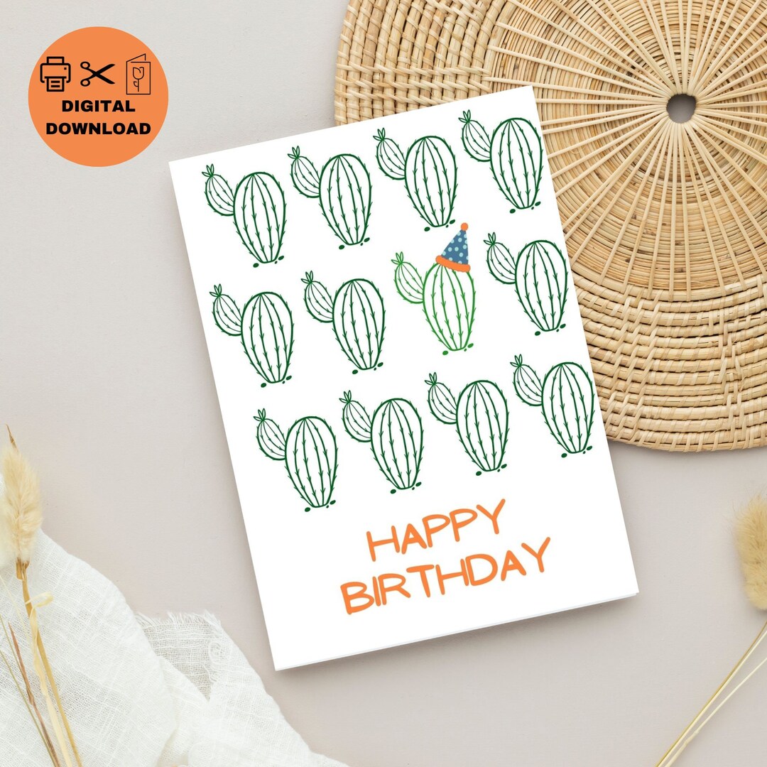 Printable Birthday Card With Cactus, Cactus Birthday Card, Printable ...