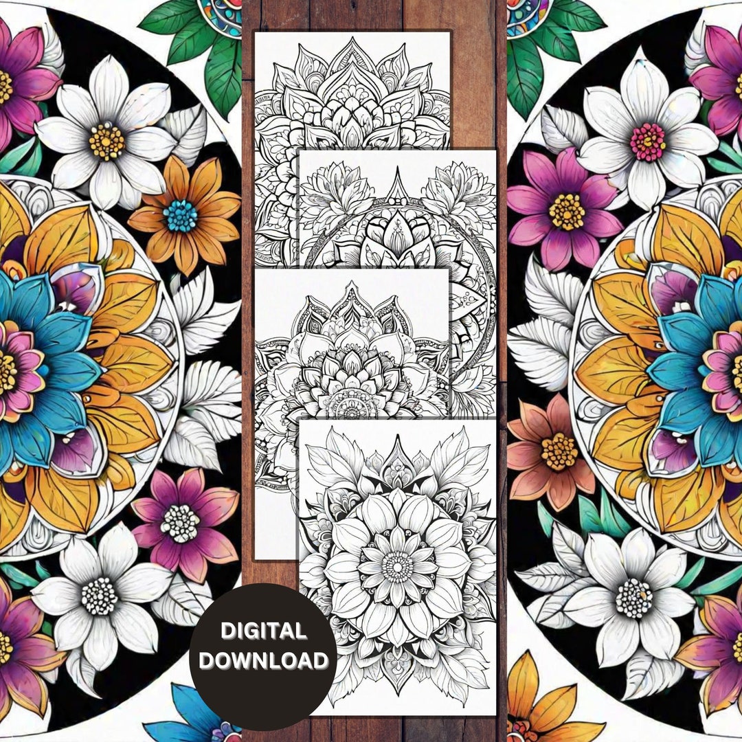 Mandala Coloring Pages With Flowers for Relax - Etsy