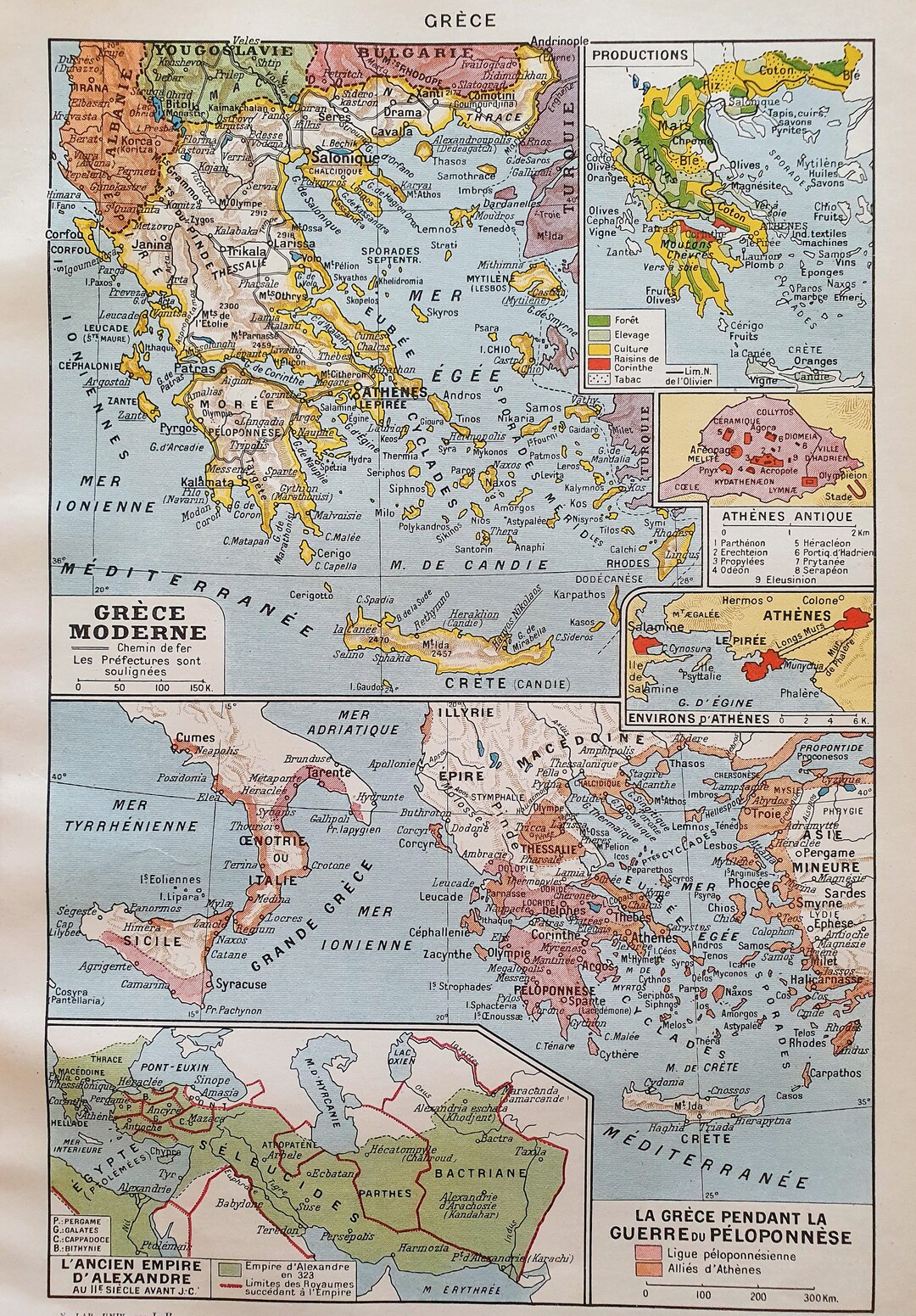 GREECE MAP Original Vintage Poster Antique Authentic Print Illustrated ...