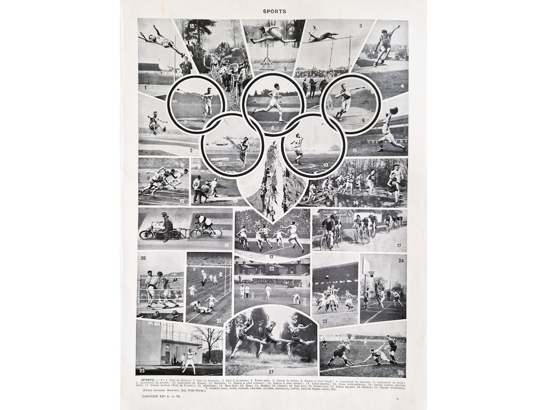 1930 Sports Old Poster, Sports Antique Print, Sports Illustration ...