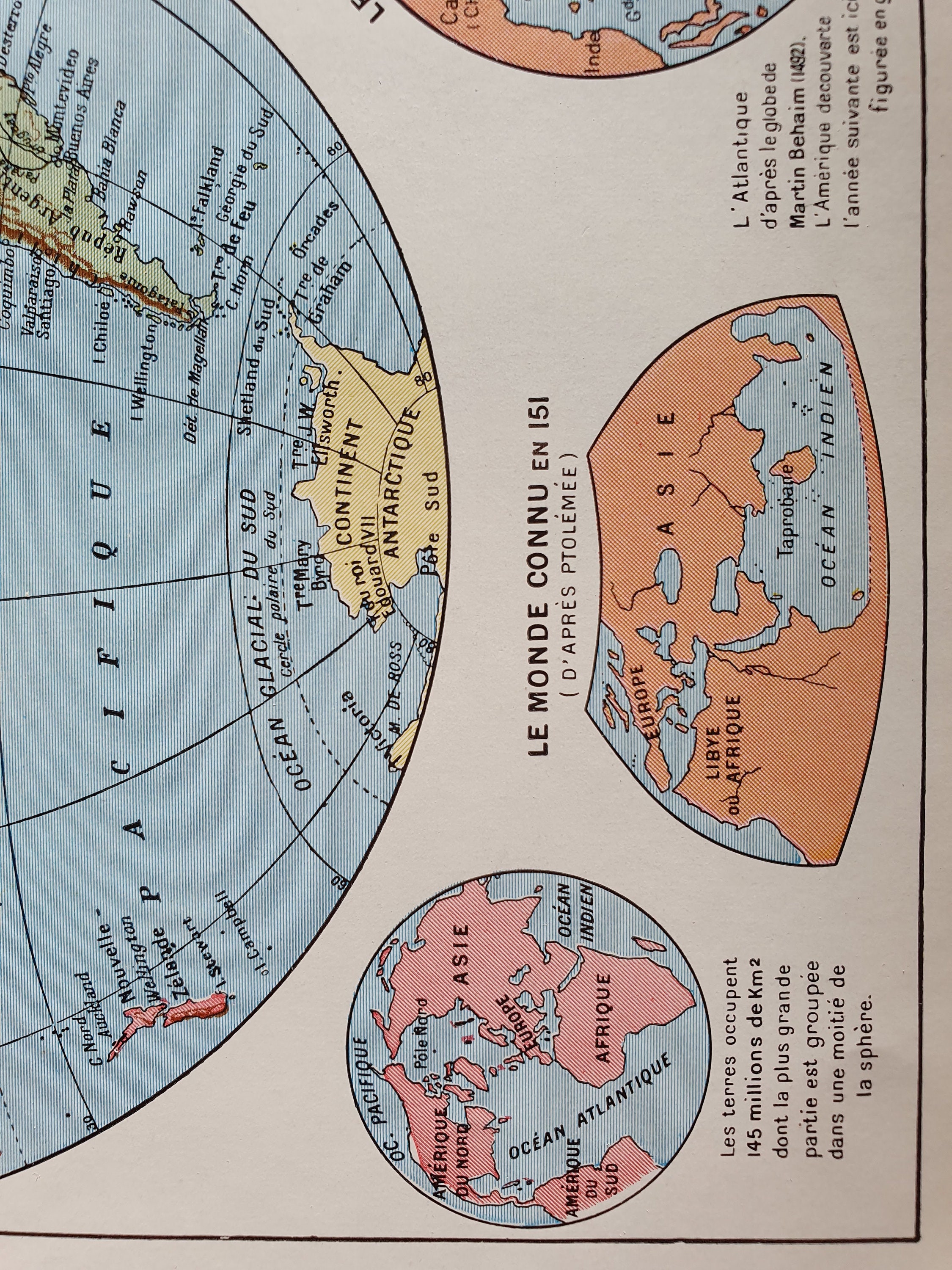 1949 MAPPEMONDE Original vintage poster Ancient print Illustrated plank ...