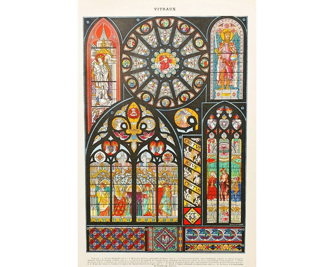 1920 STAINED GLASS Poster Old Vintage Poster Church Illustration Board ...