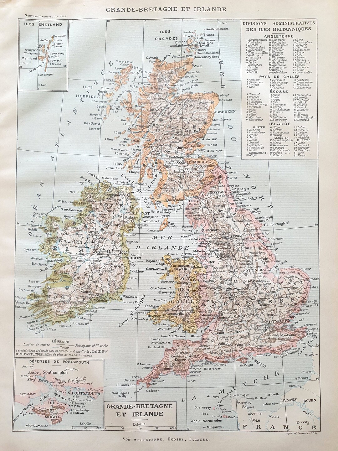1898 GRAND BRETAGNE Original Vintage Antique Authentic Print Board ...