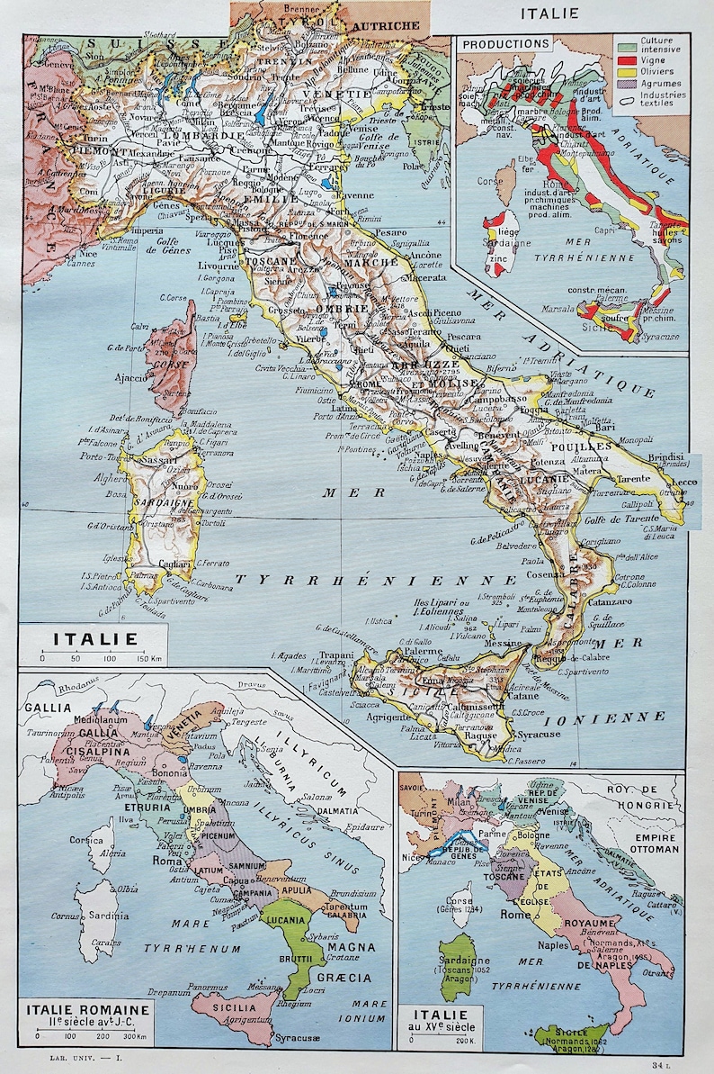 1949 ITALY MAP Original Vintage Poster Antique Authentic Print ...