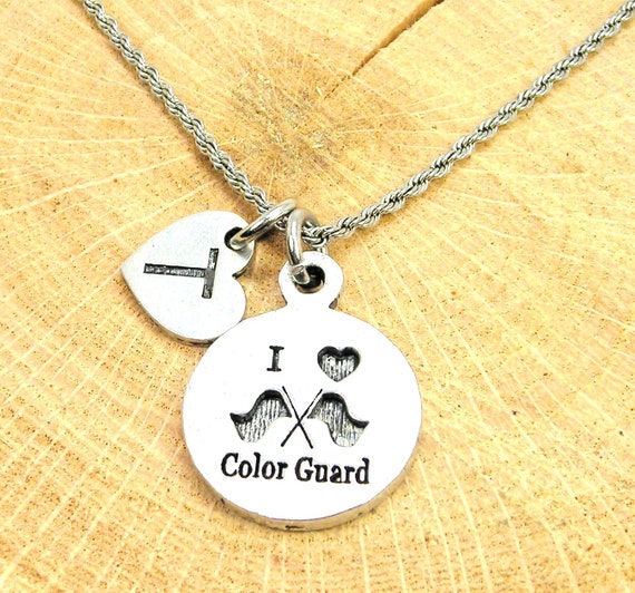 I Love Color Guard Necklace With Initial Heart Stainless Steel | Etsy