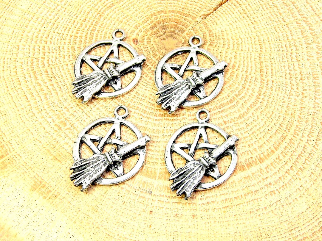 Witch Broom on a Pentacle Charm Lot of 4 Pieces - Etsy