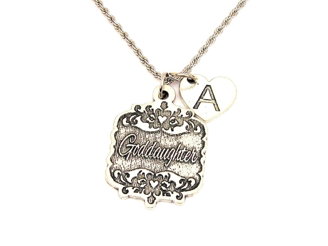 Goddaughter Scroll With Heart Initial Stainless Steel Rope Necklace - Etsy