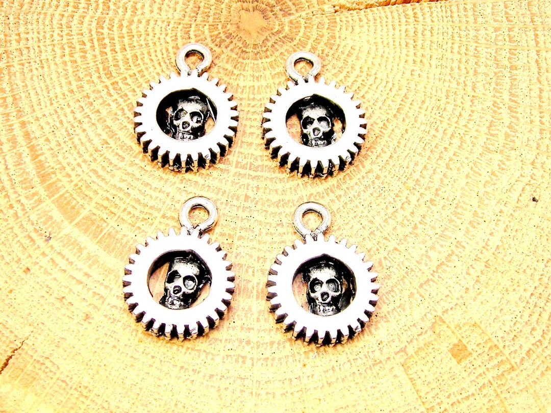 Skeleton Skull in a Gear Charms 4 Pieces - Etsy
