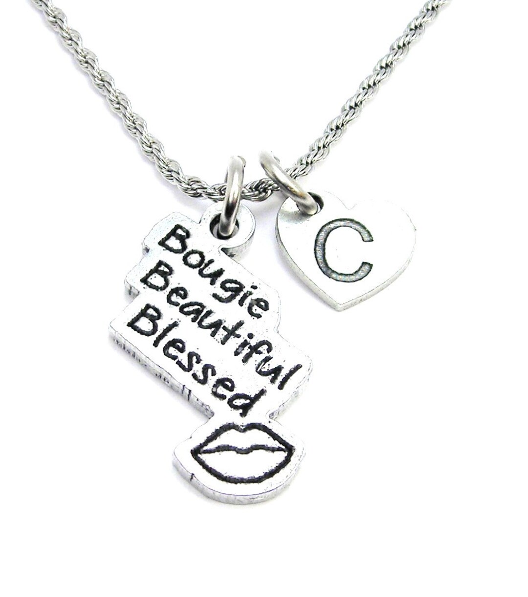 Bougie Beautiful Blessed Black Girl Magic With Heart Initial Stainless ...