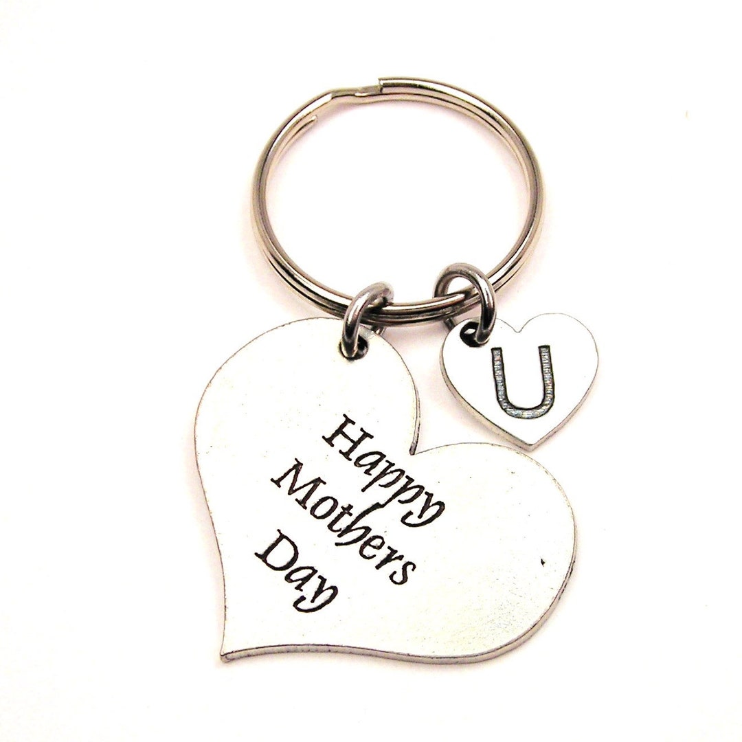 Happy Mother's Day Heart Keychain You Choose Initial - Etsy