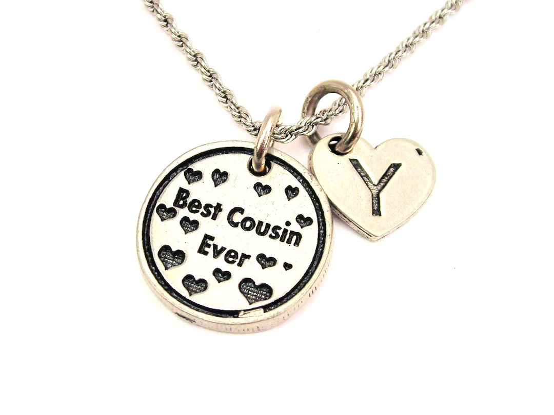 Personalized Cousin Necklace: Heart Initial, Stainless Steel Rope Chain ...