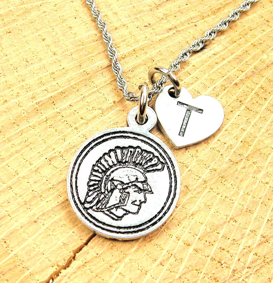 Trojan Mascot Spartans With Heart Initial Stainless Steel Rope Necklace ...