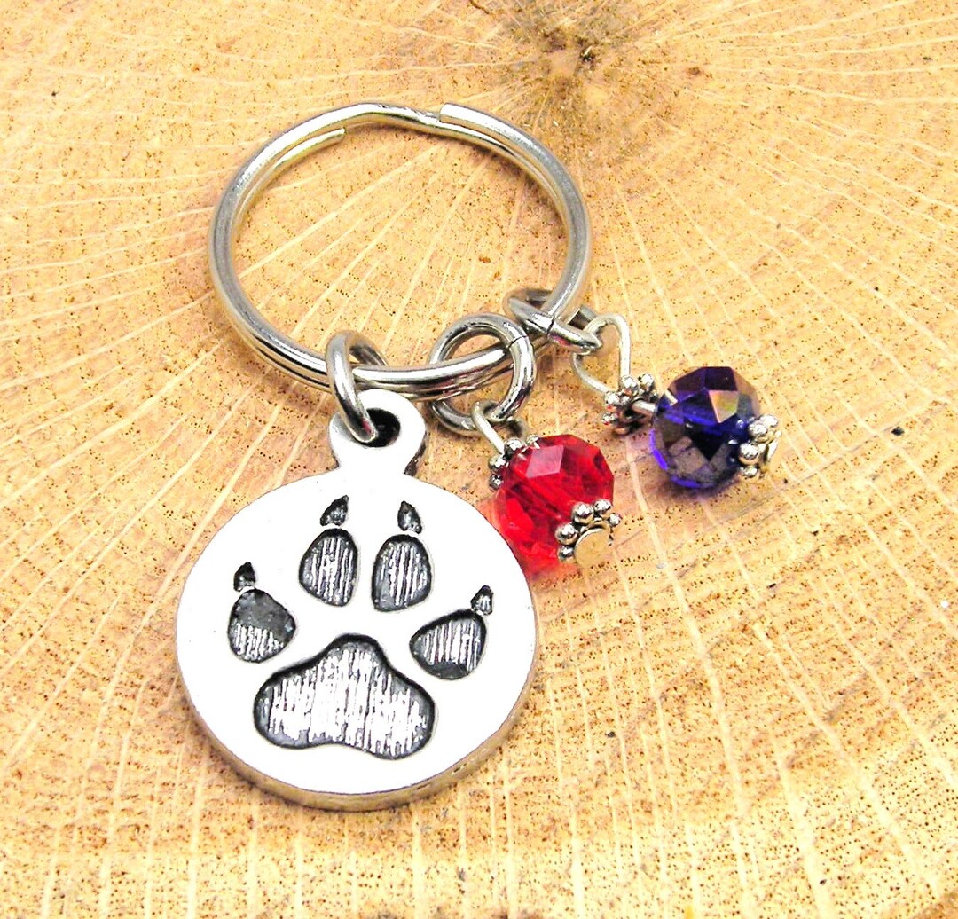 Paw Print Team Color Keychains: Pewter Charm, Stainless Steel Rings (1 ...