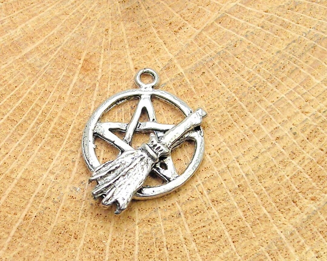 Witch Broom on a Pentacle Charm - Etsy