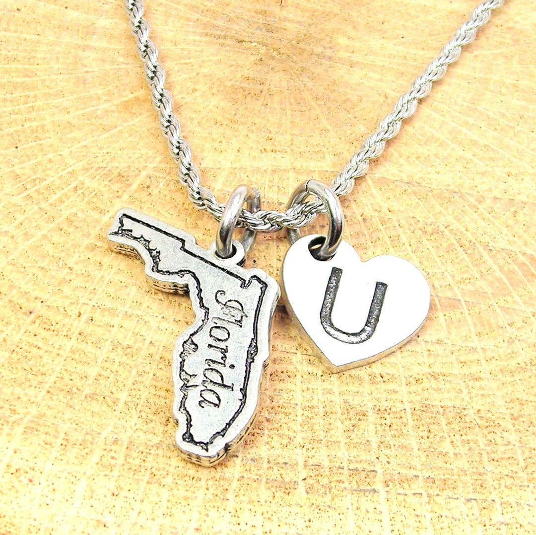 Florida With Custom Heart Initial Stainless Steel Rope Necklace - Etsy