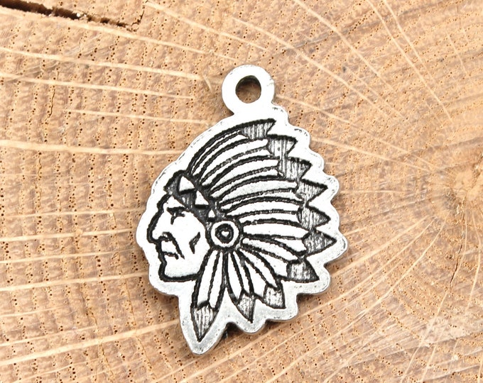 5 Indian Head Charm Antique Silver Tone 65956-3357 - Etsy
