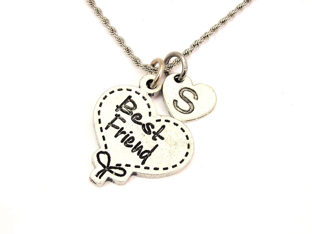 Best Friend Heart Charm Necklace, Initial Stainless Steel Rope Chain - Etsy