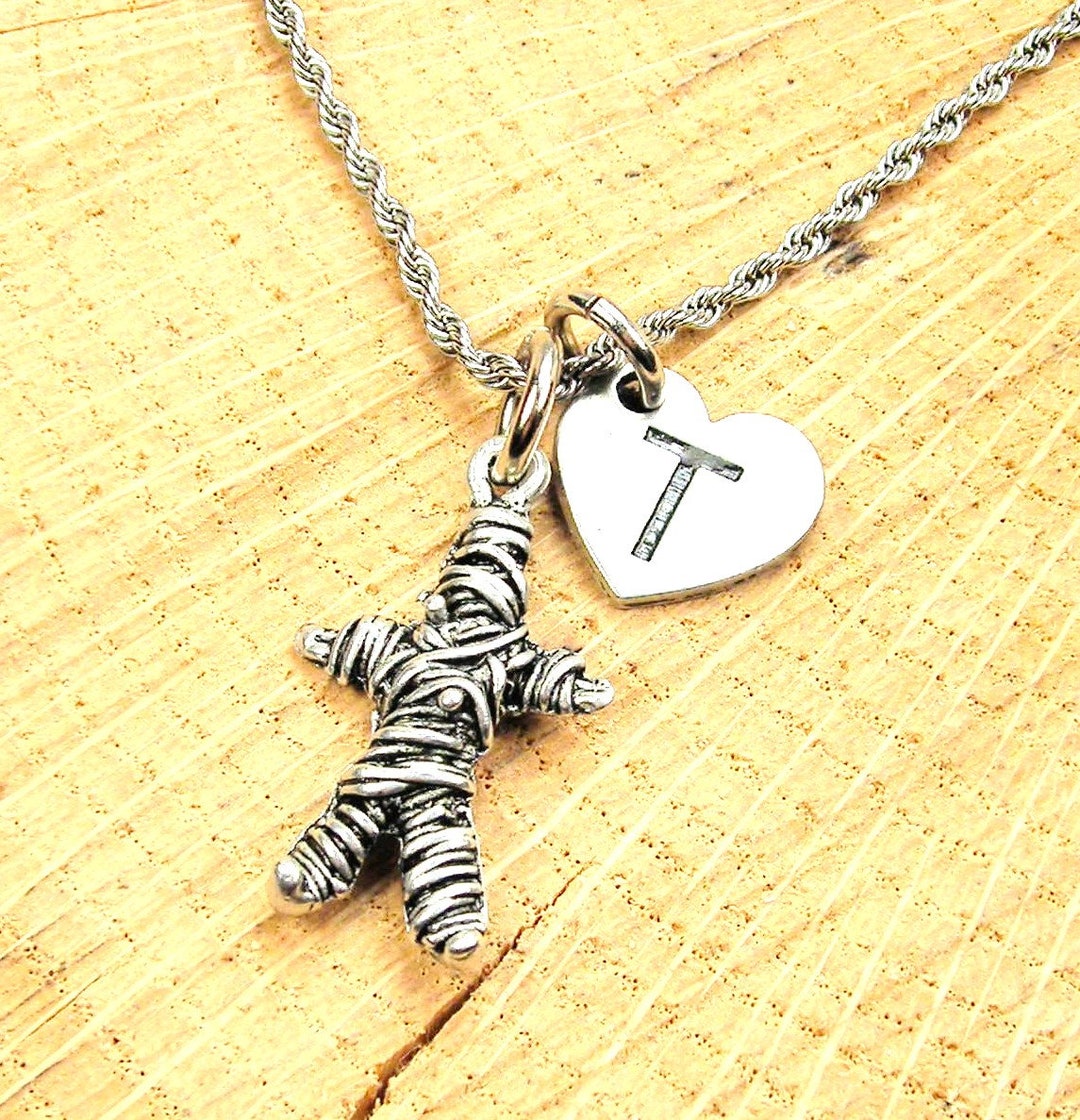 Voodoo Doll With Heart Initial Stainless Steel Rope Necklace - Etsy