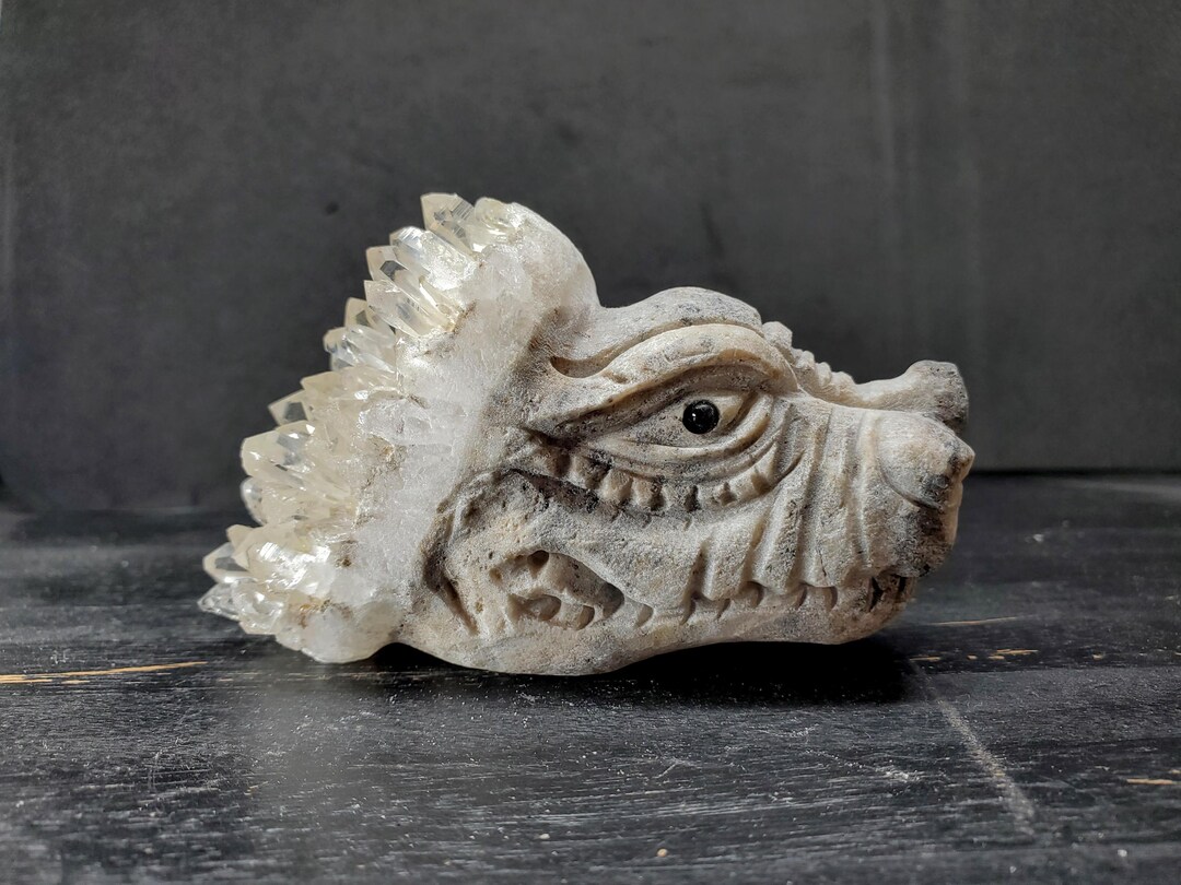 Quartz Crystal Dragon, Hand Carved Stone, Dragon Statue, Fantasy Home ...