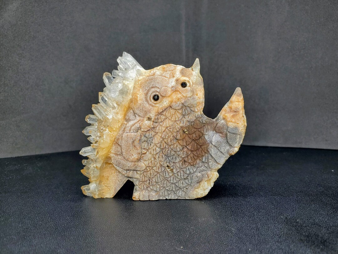 Quartz Owl Figurine: Hand Carved Gemstone Animal With Geode - Etsy
