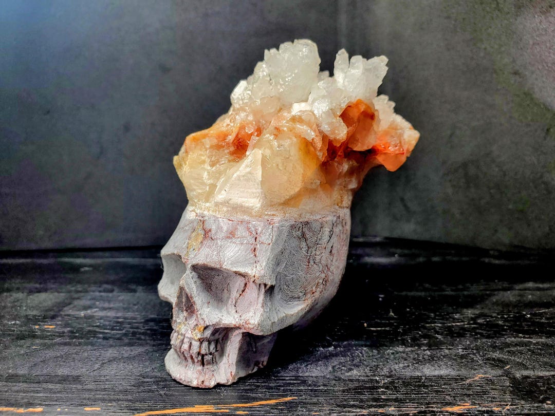 Large Geode Calcite Skull, Crystal Skull Carving, Goth Home Decor ...