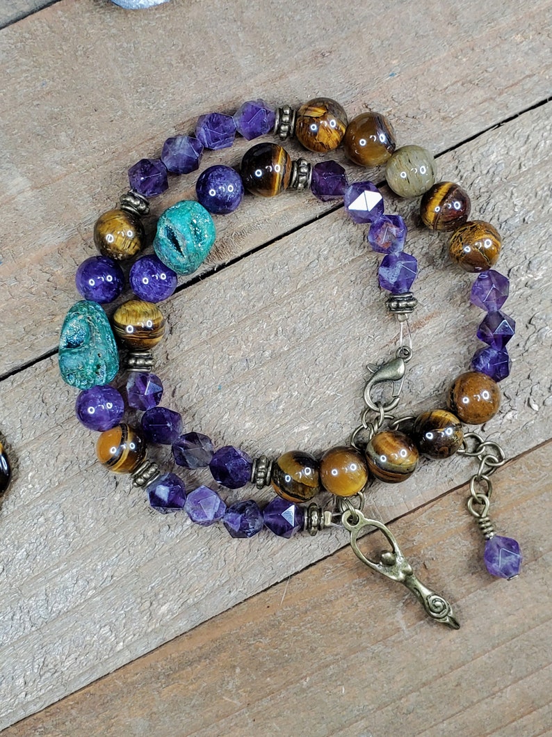 Amethyst and Tiger Eye Double Wrap Gemstone Bracelet Geode - Etsy