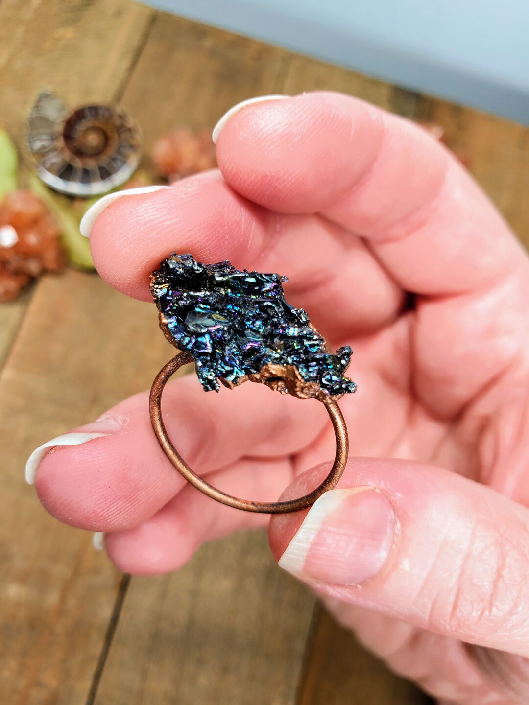 Rainbow Kryptonite Ring, Silicon Carbide Copper Ring, Electroformed ...