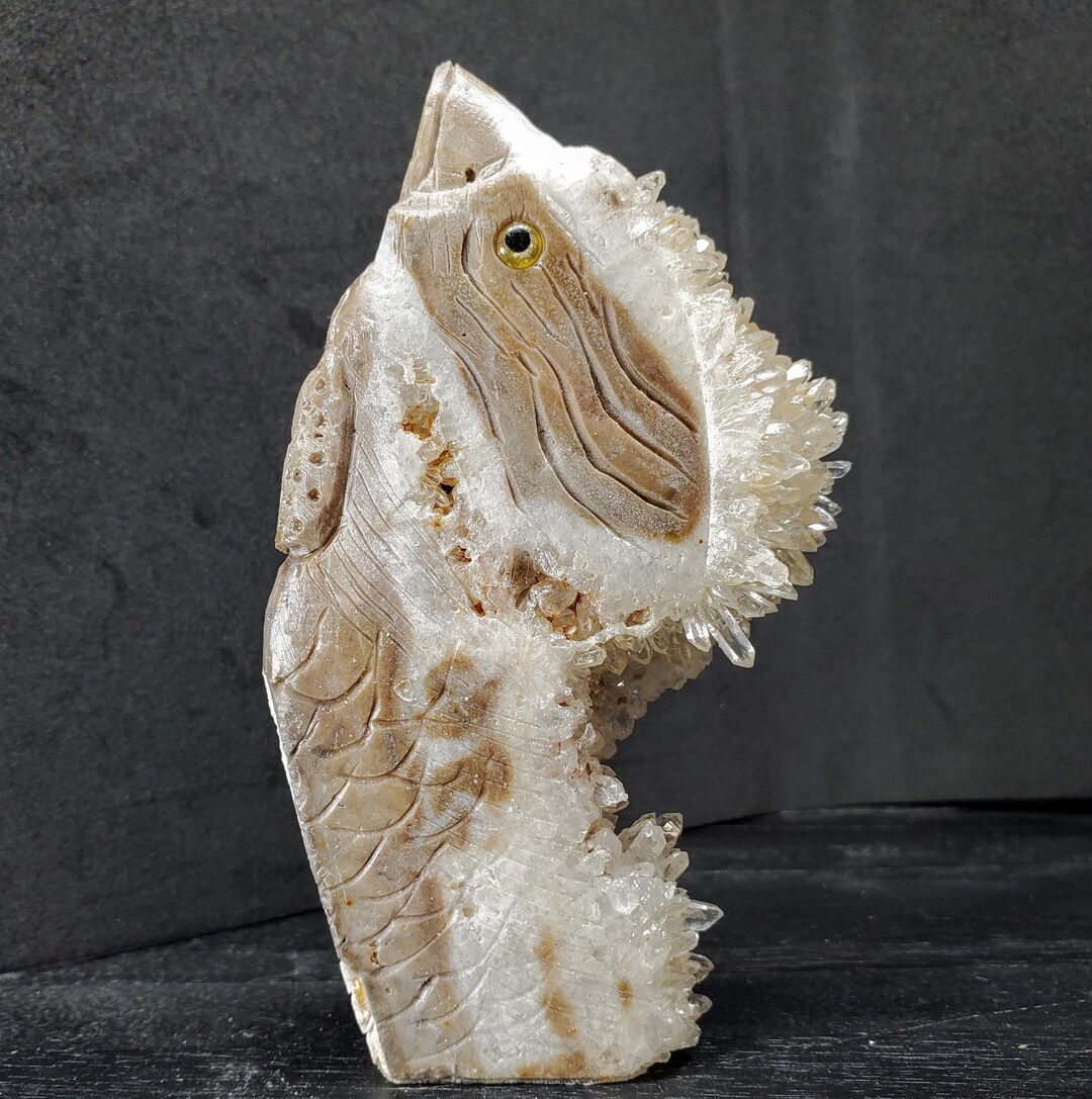 The Snow Phoenix, Hand Carved Quartz Bird Statue, Gemstone Bird ...